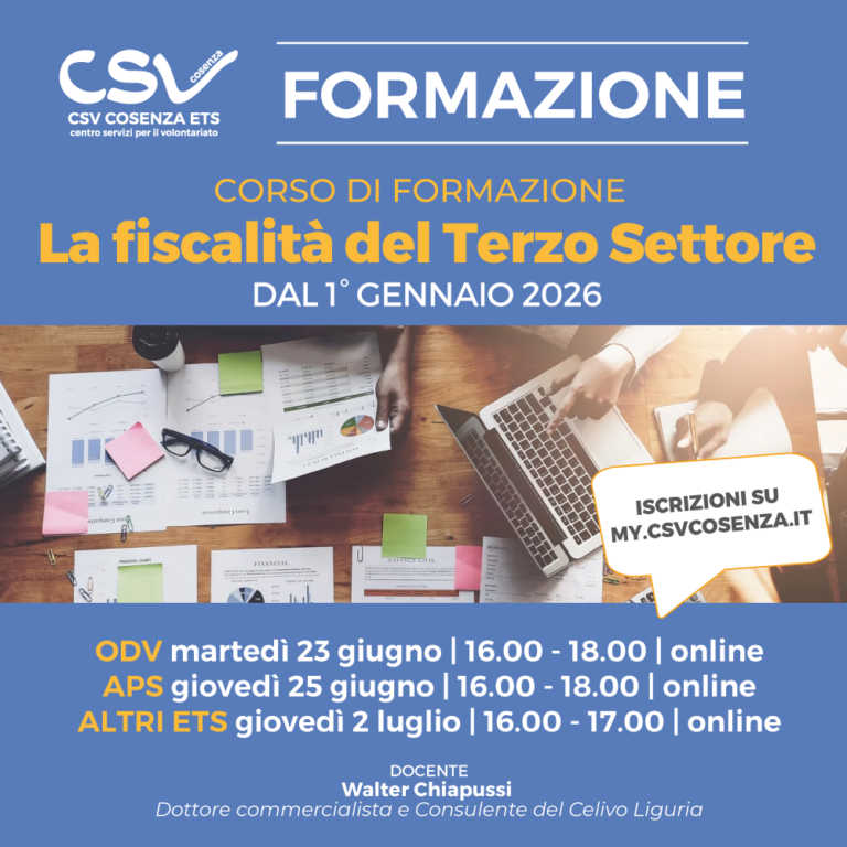 La fiscalità del Terzo Settore. Al via corso online del CSV Cosenza ...